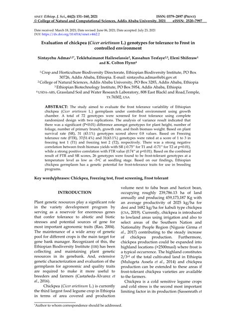 Pdf Evaluation Of Chickpea Cicer Arietinum L Genotypes For