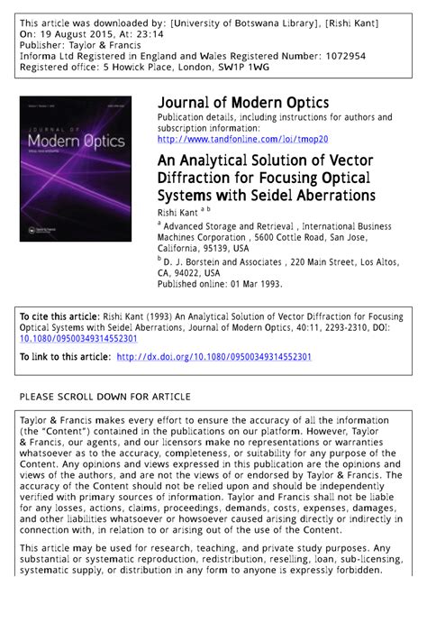 Pdf An Analytical Solution Of Vector Diffraction For Focusing Optical Systems With Seidel