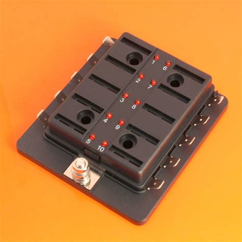 10 Way LED Fuse Box For Standard Blade Fuses With Warning Light 3 Way Components