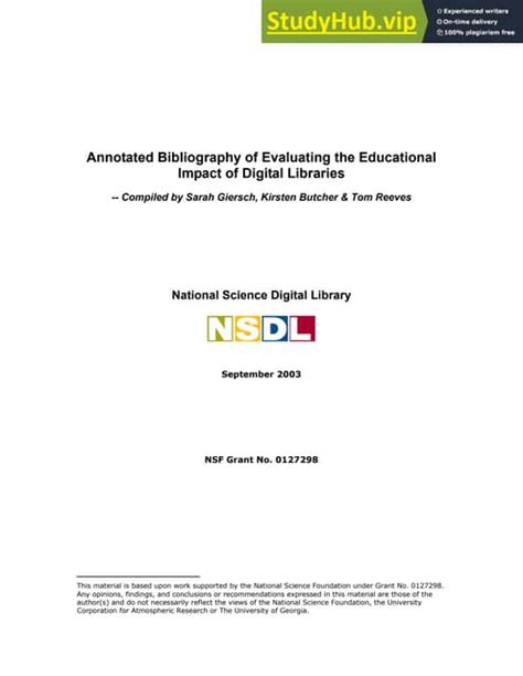 Annotated Bibliography Of Evaluating The Educational Impact Of Digital