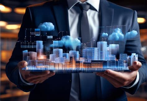 Business Man Holding Model 3d Factory Model Stock Illustration