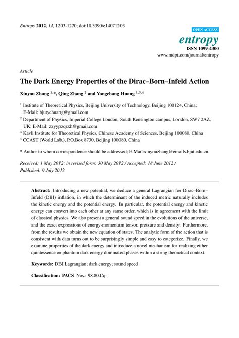 Pdf The Dark Energy Properties Of The Dirac Born Infeld Action