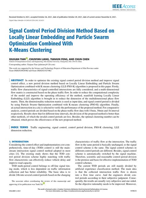 Pdf Signal Control Period Division Method Based On Locally Linear Embedding And Particle Swarm