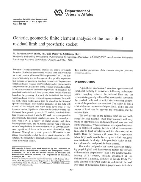 Pdf Generic Geometric Finite Element Analysis Of The Transtibial Residual Limb And Prosthetic