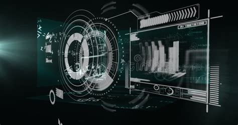 Image Of Interface With Round Scanner And Data Processing Against Mathematical Equations Stock