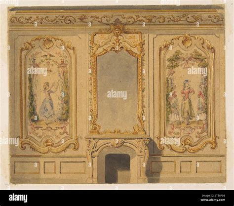 Elevation Of An Interior Wall Decorated With A Chimney Piece Surmouted