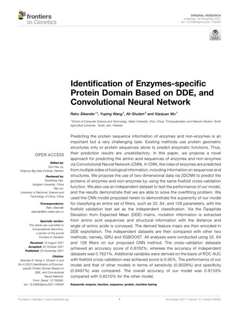Pdf Identification Of Enzymes Specific Protein Domain Based On Dde And Convolutional Neural