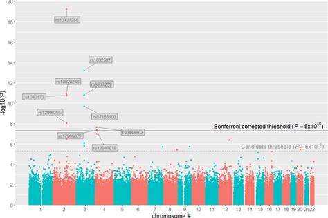 Manhattan Plot Of Gwas Based On An Additive Effect Model Bonferroni