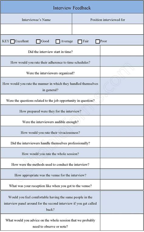 Interview Feedback Fillable PDF Form | Editable PDF Forms