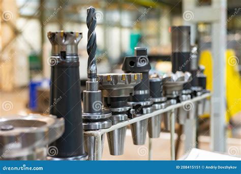 Accessories And Tools For A CNC Machine On A Rack For Equipment At A Factory And Enterprise