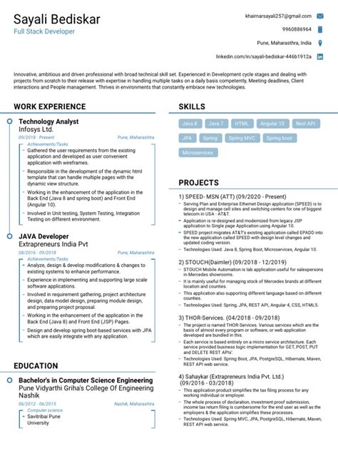 sayali s resume one page pdf spring framework java programming language