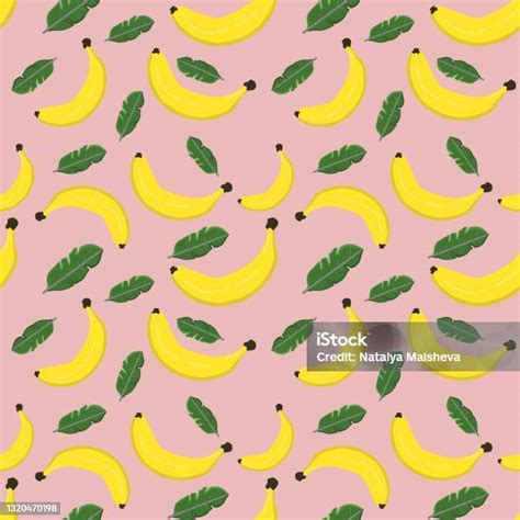 색깔의 배경에 바나나와 잎의 매끄러운 패턴 그림이 손으로 그려집니다 의류 직물 종이 및 기타 물체에 대한 디자인 디지털 일러스트레이션 건강한 식생활에 대한 스톡 벡터 아트