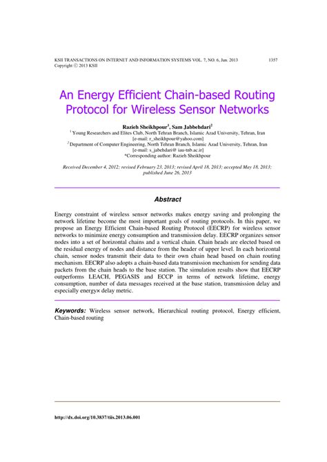 Pdf An Energy Efficient Chain Based Routing Protocol For Wireless