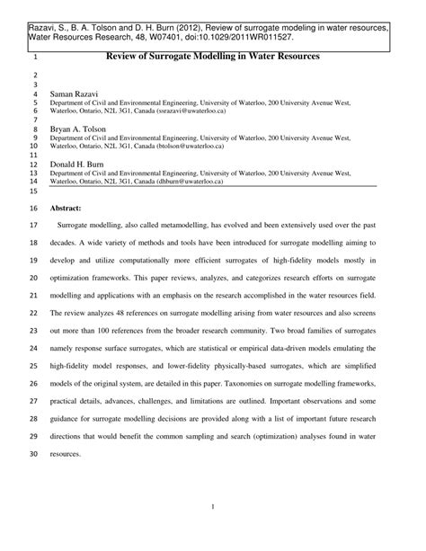 PDF Review Of Surrogate Modeling In Water Resources
