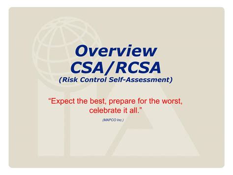 Ppt Overview Csa Rcsa Risk Control Self Assessment Powerpoint