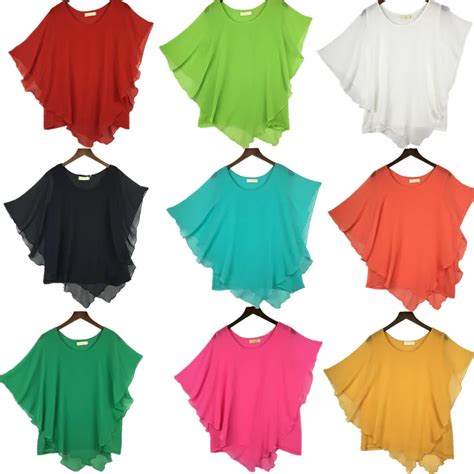 새로운 여성 톱 패션 2022 여성 여름 쉬폰 블라우스 프릴 Batwing 짧은 소매 캐주얼 셔츠 11 색blouse
