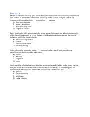 Psych Exam Docx Memory Models Of Attention Including Gate Which Allows Information From One
