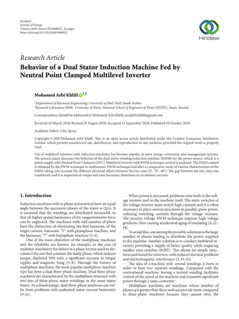 Pdf Behavior Of A Dual Stator Induction Machine Fed By Neutral Point