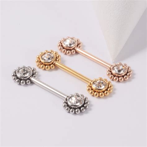 Badu Bg Чифт хирургическа стомана 14gx14mm Пъхване на зърното Мряна за пиърсинг Скъпоценен камък