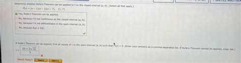 solved determine whether rolle s theorem can be applied to f