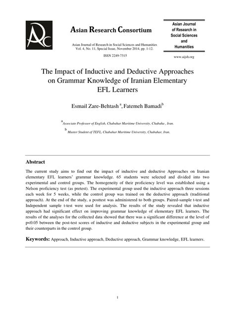 Pdf The Impact Of Inductive And Deductive Approaches On Grammar Knowledge Of Iranian