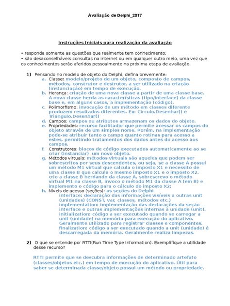 Avaliação Delphi Pdf Classe Programação De Computadores Método Programação De Computadores