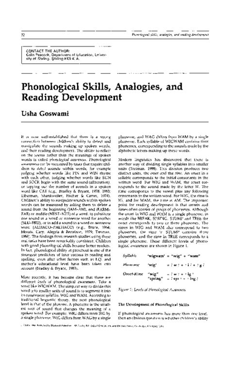 Pdf Phonological Skills Analogies And Reading Development