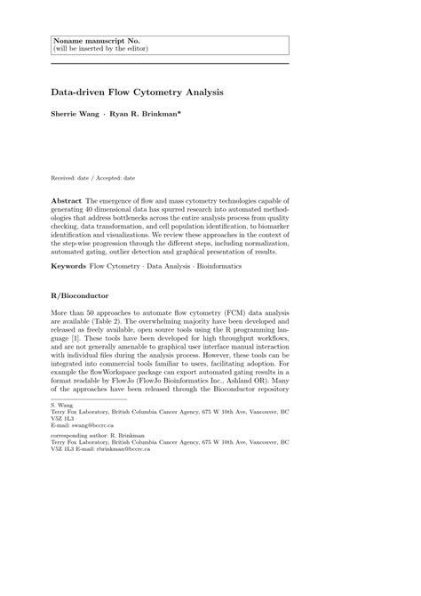 Pdf Data Driven Flow Cytometry Analysis