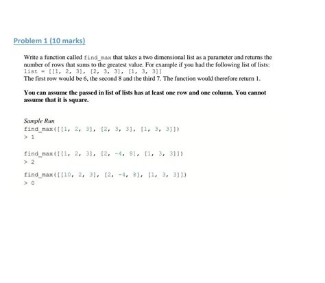 Solved Problem 1 10 Marks Write A Function Called Findmax