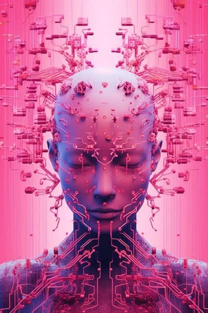 Premium Ai Image Pink Head With Circuits Pink Background Generative Ai