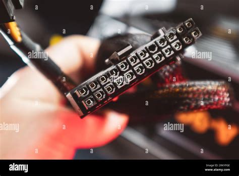 Cable Connector 24 Pin From Power Supply Unit Of Desktop Pc Close Up With Selective Focus