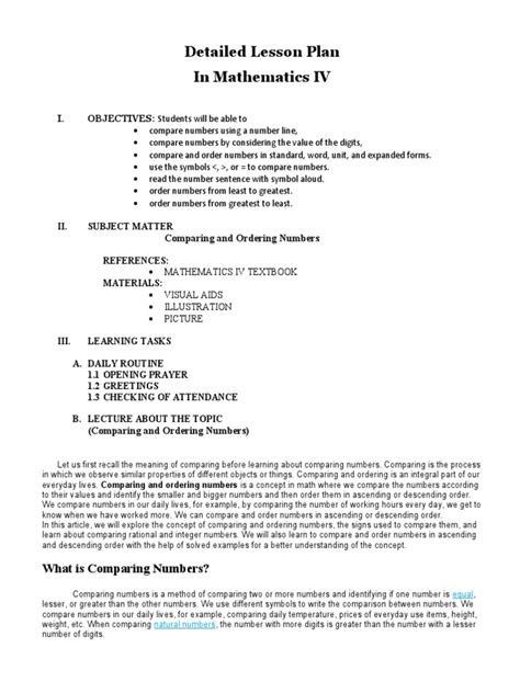 Lesson Plan In Math Pdf Numbers Cognition