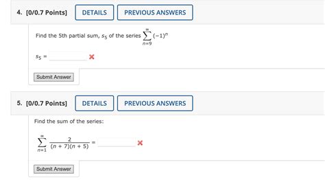 solved find the 5th partial sum s5 of the series ∑n 9∞ −1 n