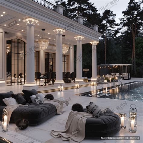 Ai创作图别墅休闲区 别墅庭院豪宅 豪华别墅设计 户外家具设计 质感品质奢华海滨别墅 豪宅与娱乐 别墅休息区 庭院休息处 现代豪宅设计 室外休闲陈设 奢华顶级豪宅 别墅娱乐区 绝美独栋别墅豪宅