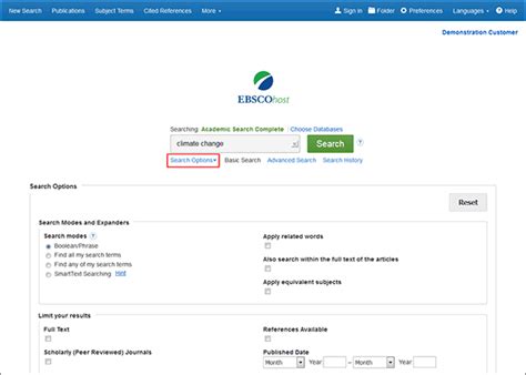 Basic Search On Ebsco Interfaces
