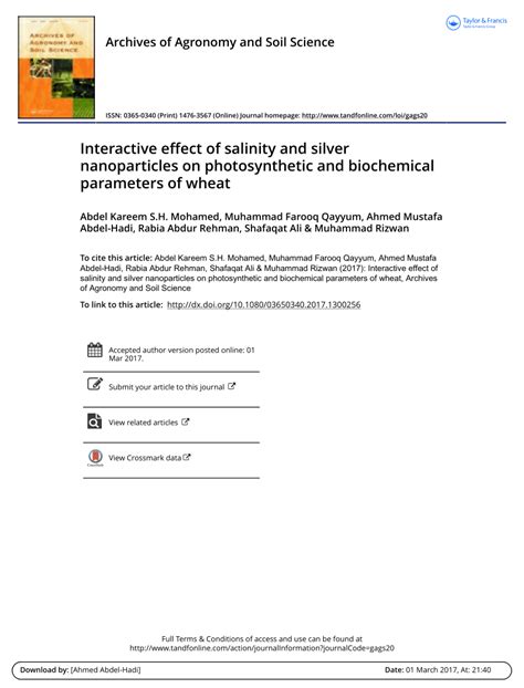 Pdf Interactive Effect Of Salinity And Silver Nanoparticles On