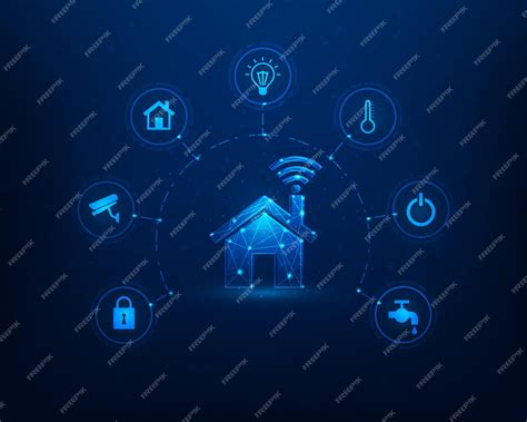 Premium Vector Smart Home Internet Of Things Technology On Blue Background Home Automation