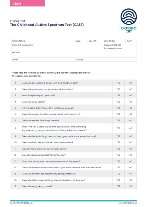 Autism Spectrum Screening Questionnaire Assq Oxford Cbt