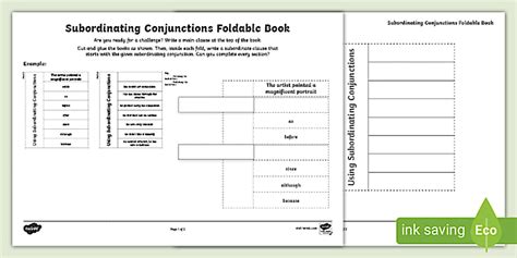 Subordinating Conjunctions Ks2 Foldable Book Activity