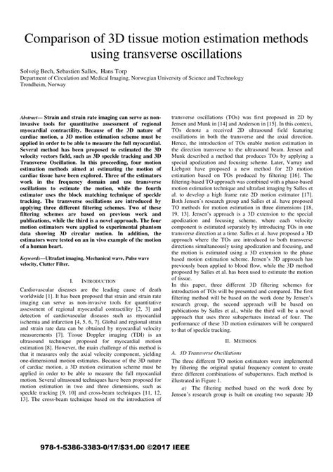 Pdf Comparison Of 3d Tissue Motion Estimation Methods Using Transverse Oscillations