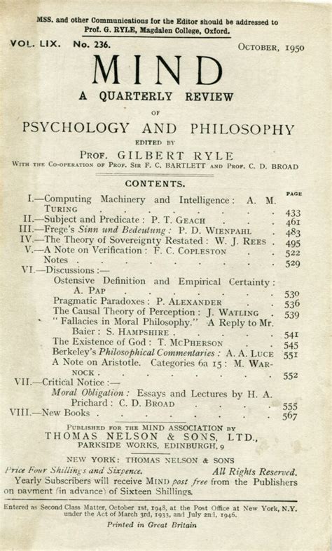 Alan Turing Computing Machinery And Intelligence 1950 Rudi
