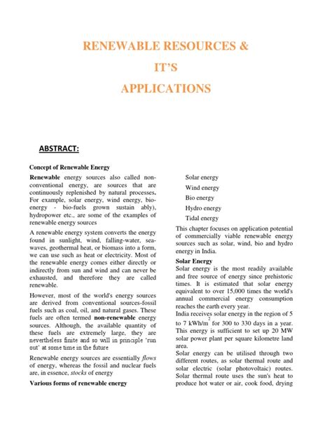Renewable Energy Applications Pdf Wind Power Solar Energy