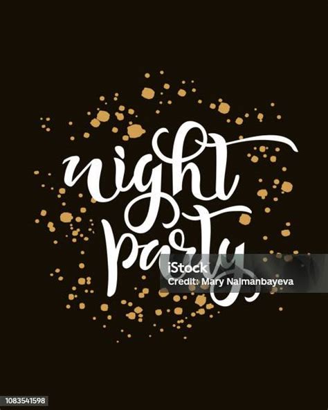 밤 파티 텍스트 템플릿입니다 예 문자 디자인 인사 및 초대장 카드 포스터 배너에 대 한 인쇄 술 벡터 일러스트 레이 션 골드 밝아진와 Dj에 대한 스톡 벡터 아트 및 기타