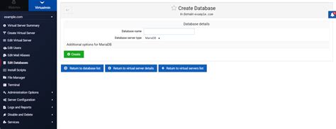 Creating And Managing Database In Virtualmin