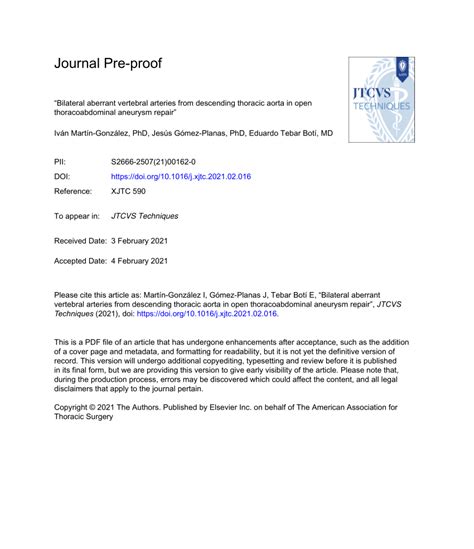 Pdf “bilateral Aberrant Vertebral Arteries From Descending Thoracic Aorta In Open