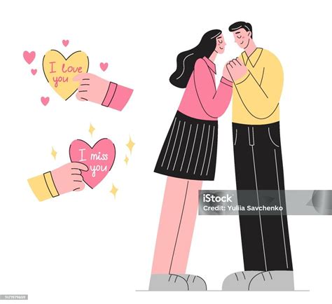 낭만적 인 개념입니다 사랑 컬렉션에 있는 사람들 사랑 커플 사랑에 빠지는 행복한 남자와 여자 그들은 당신의 손에 마음을 잡고