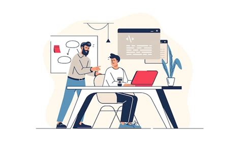 premium vector software developers concept in flat line design with