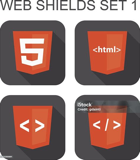 Vector Collection Of Html Web Development Shield Signs Html5 T Stock Illustration Download