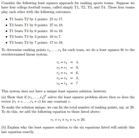 Solved Consider The Following Least Squares Approach For Chegg Com