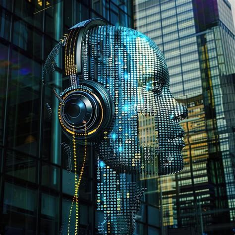Artificial Intelligence Binary Code Forming Face With Headphones
